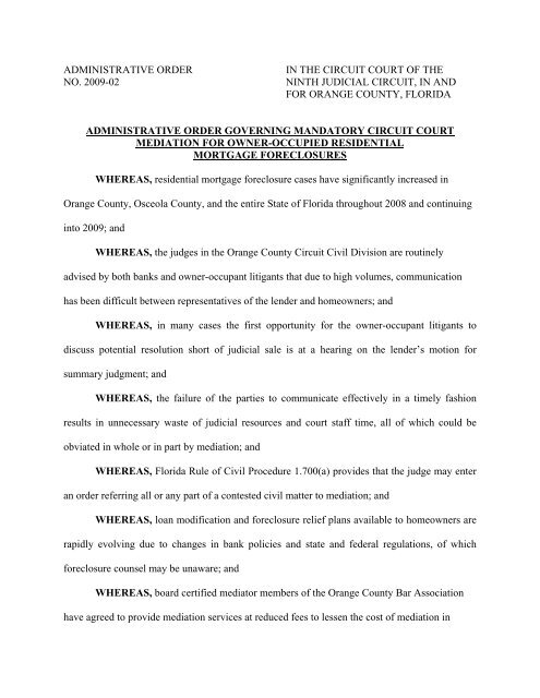 administrative order governing mandatory circuit court