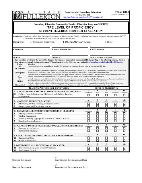 EDSC Student Teaching Midterm Evaluation Form (STI-1)