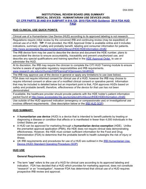 INSTITUTIONAL REVIEW BOARD (IRB) SUMMARY - Research