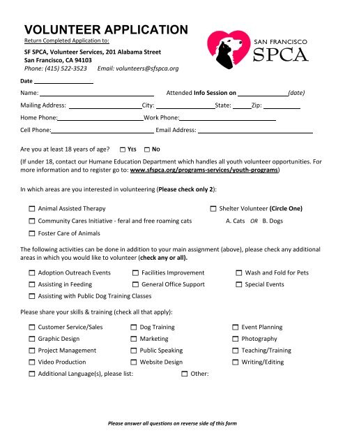 General Volunteer Registration Form with waivers - San Francisco ...