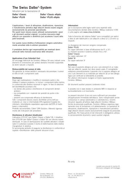 The Swiss Dalbo®-System - Cendres Métaux