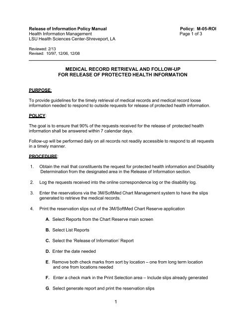 Medical Record Retrieval and Follow-Up for Release of Protected ...