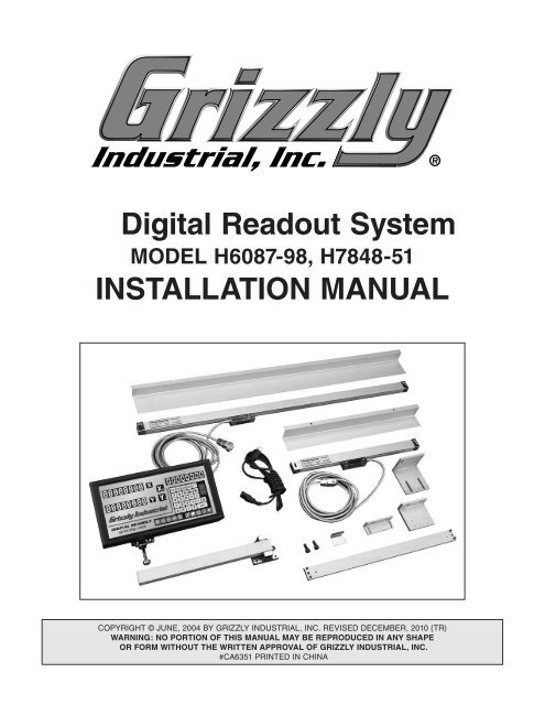 Digital Readout System INSTALLATION MANUAL - Grizzly.com