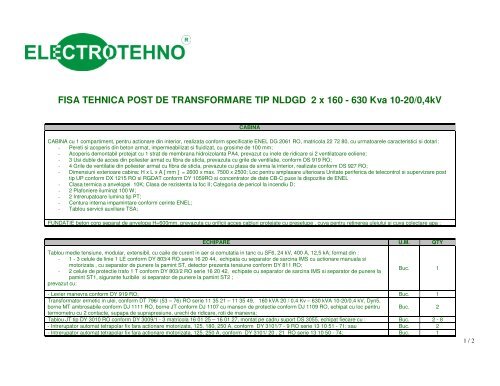 FISA TEHNICA POST DE TRANSFORMARE TIP ... - Electrotehno