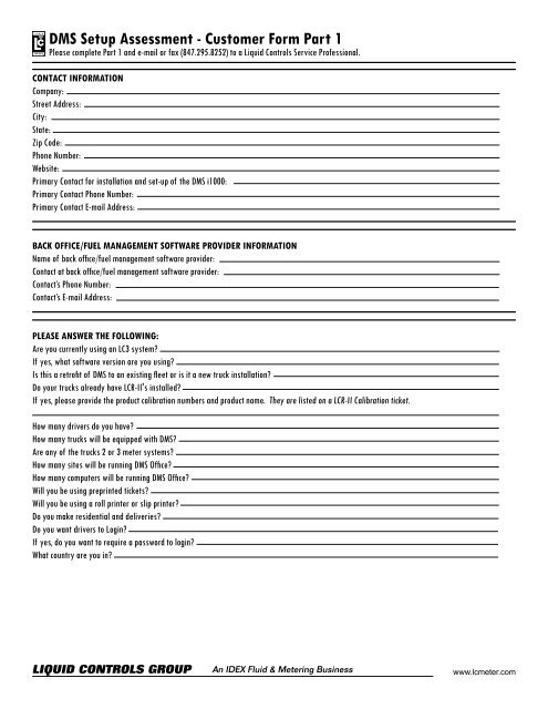 DMS Setup Assessment - Customer Form Part 1 - Liquid Controls