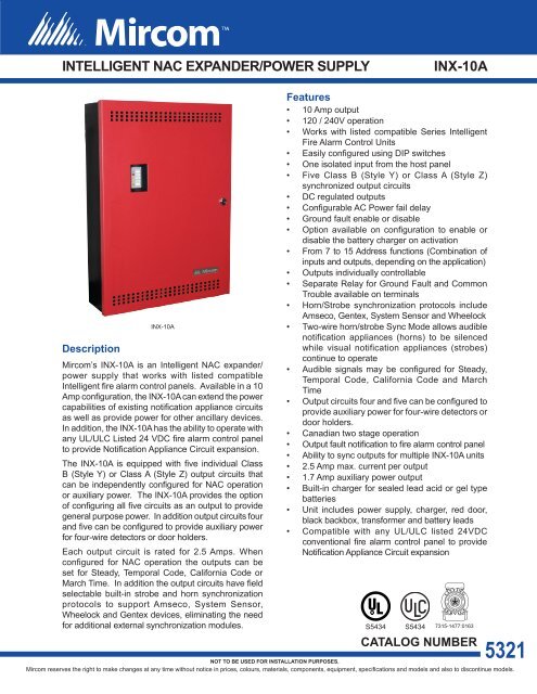 INTELLIGENT NAC EXPANDER/POWER SUPPLY INX-10A - Mircom