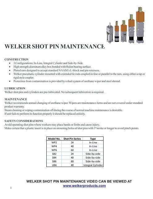 Shot Pin Maintenance Manual - Welker Engineered Products