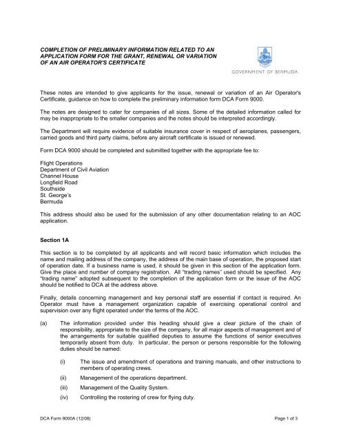 Form 9000A Guide for Completion of Preliminary Information