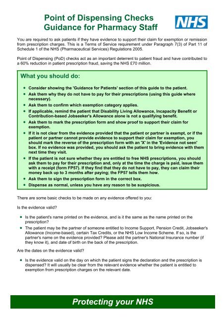 Point of Dispensing Counter Aide (pharmacy) - NHS Business ...