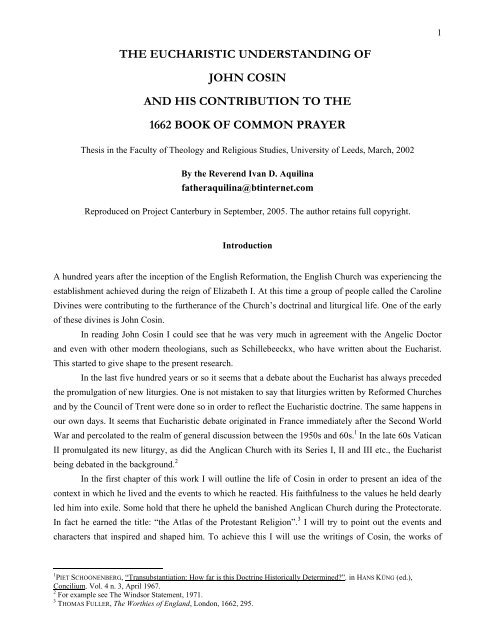 The Eucharistic Understanding of John Cosin and His Contribution ...