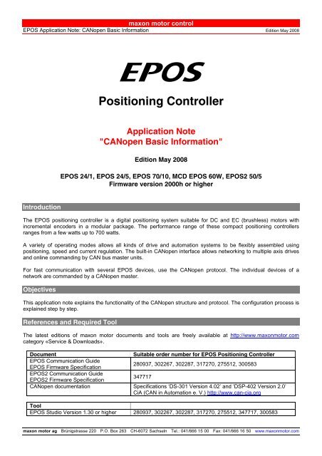 EPOS Application Note: CANopen Basic Information - Maxon Motor ag