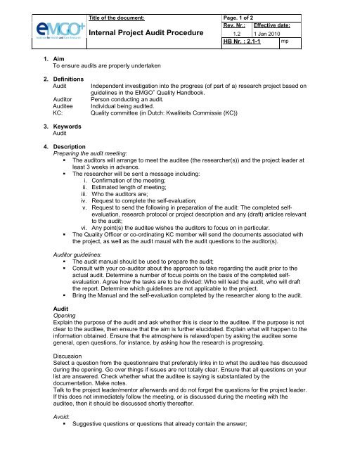 1 Internal Project Audit Procedure - EMGO