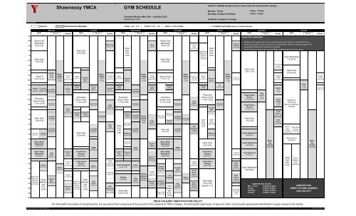 Shawnessy YMCA GYM SCHEDULE - YMCA Calgary