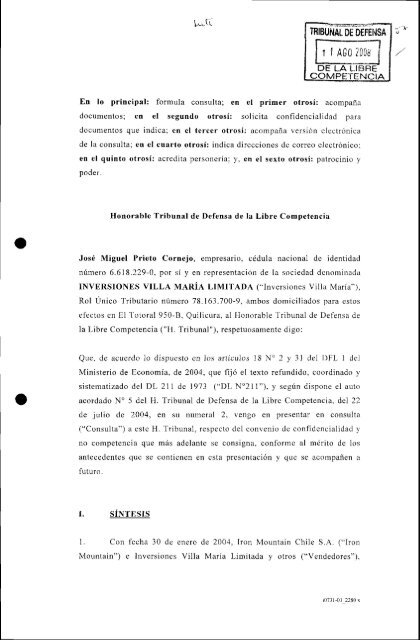 En lo principal: formula consulta; en cl primer otrosi: acompaña ...