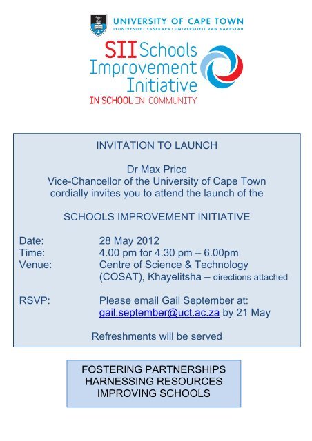 launch invitation - Schools Improvement initiative - University of ...