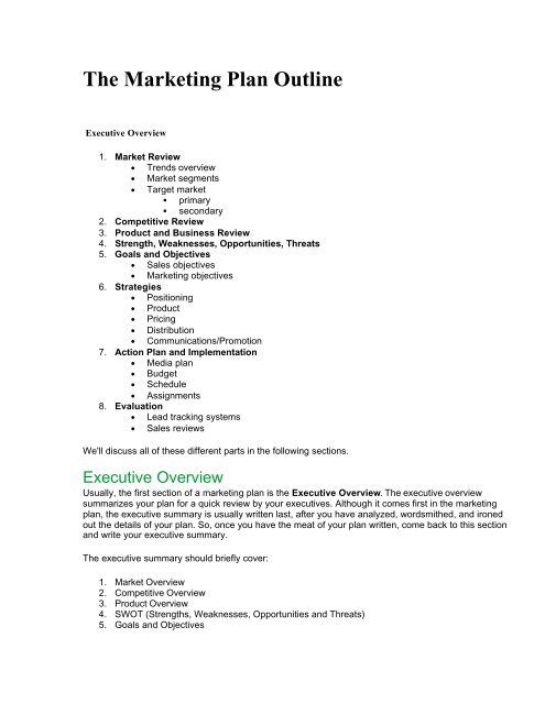The Marketing Plan Outline Economic Development And 