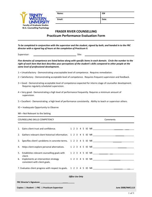 Practicum Performance Evaluation Form