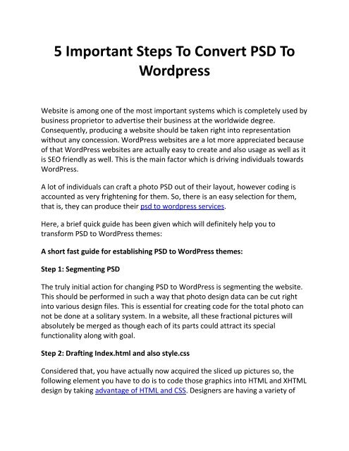 5 Important Steps To Convert PSD To Wordpress