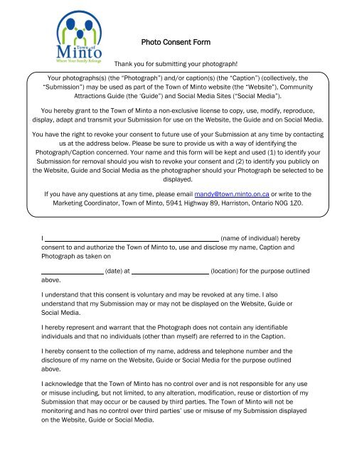 Photo Contest Consent Form - Town of Minto