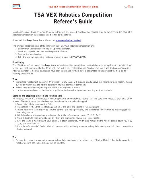TSA VEX Robotics Competition Referee's Guide