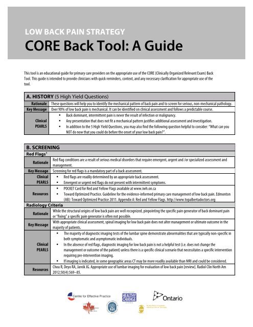 CORE Back Tool: A Guide - Centre for Effective Practice