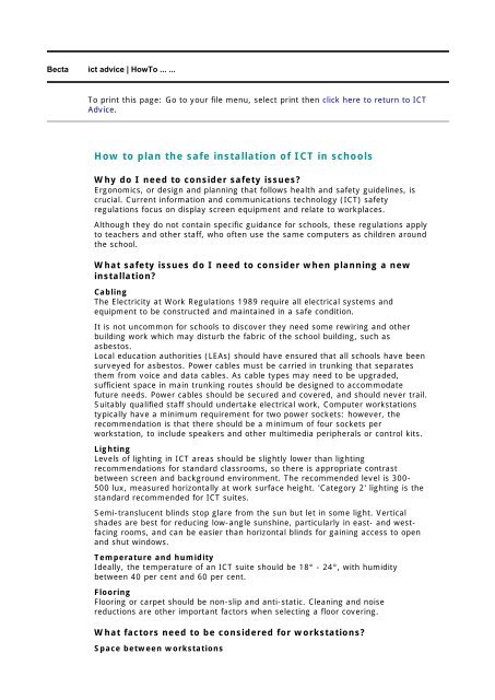 BECTA - Safe Installation of ICT