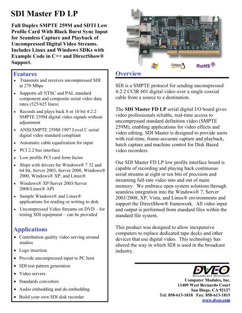 SDI Master FD LP PCIe -- Full Duplex SMPTE 259M Card - Dveo.com