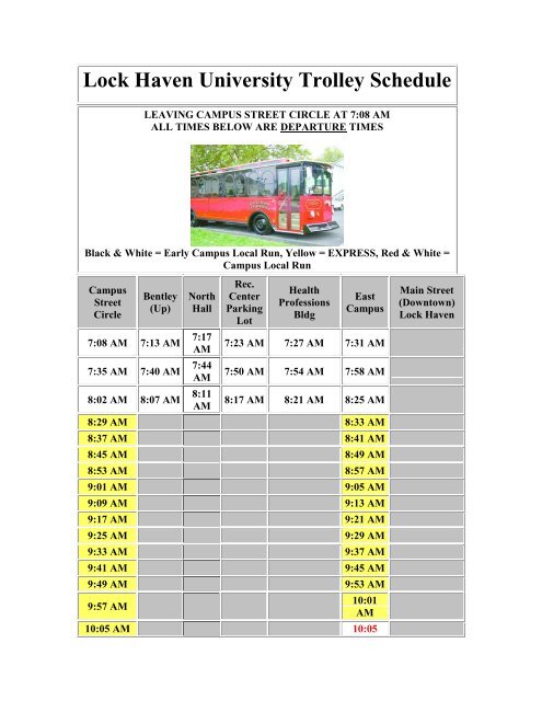 Lock Haven University Trolley Schedule