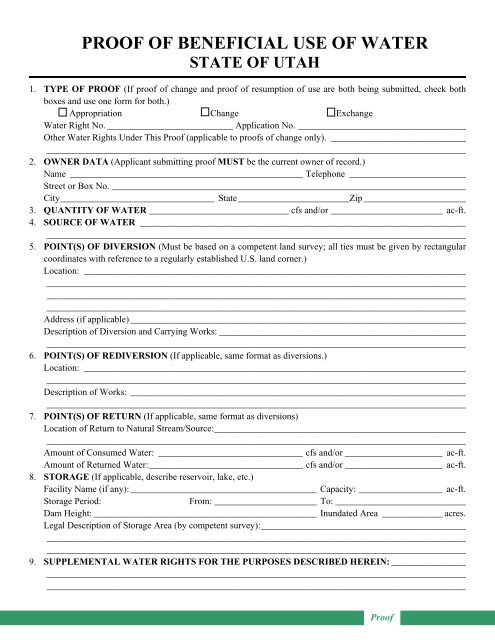 proof of beneficial use of water - Utah Division of Water Rights