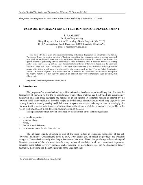 used oil degradation detection sensor development - International ...