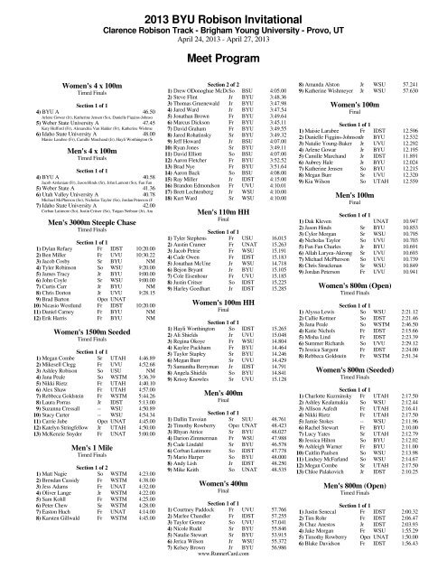 Heat Sheets - BYU Track & Field