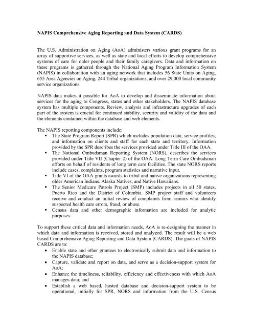 NAPIS Comprehensive Aging Reporting and Data System (CARDS ...