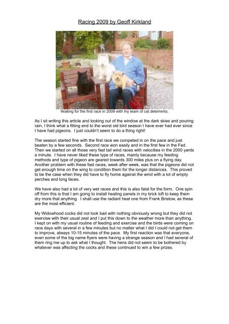 Reflections on Old Bird Racing by Geoff Kirkland - Elimar Pigeon ...