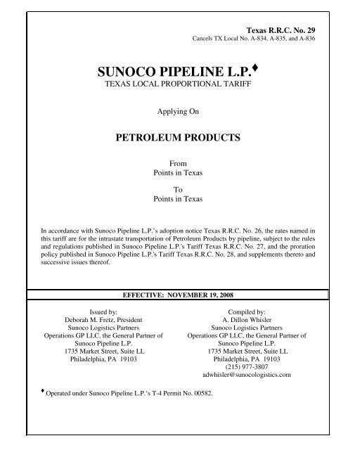 SUNOCO PIPELINE L.P. - Sunoco Logistics