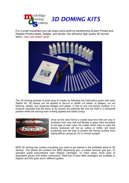 3D DOMING KITS - Mockridge Labels and Nameplates Ltd.