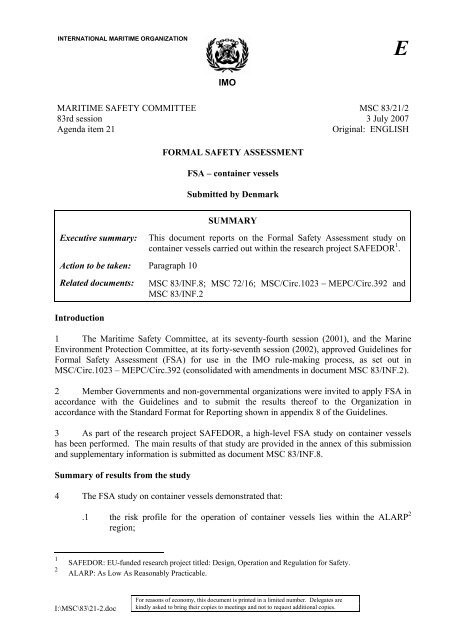 MSC 83/21/2 - SAFEDOR