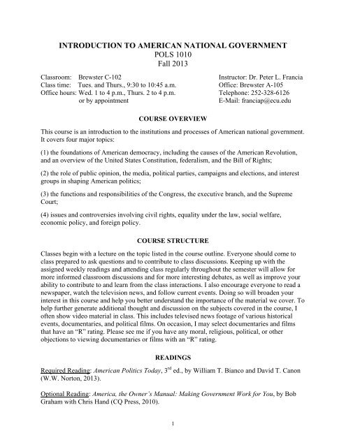 Syllabus, POLS 1010: American National Government - MyWeb