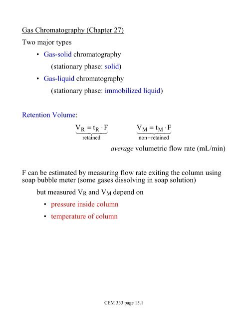 Gas Chromatography (Chapter 27) Two major types â ¢ Gas-solid ...