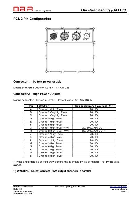 Pinout for PCM2 - Ole Buhl Racing - OBR - UK.COM