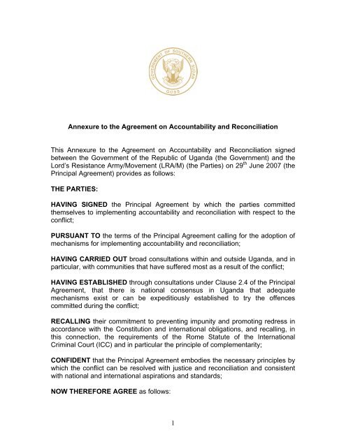 1 Annexure to the Agreement on Accountability and Reconciliation ...