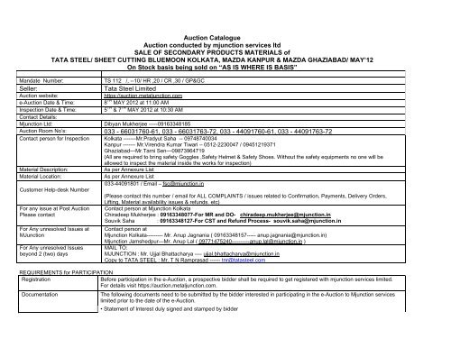 Auction Catalogue Auction conducted by mjunction ... - Metaljunction
