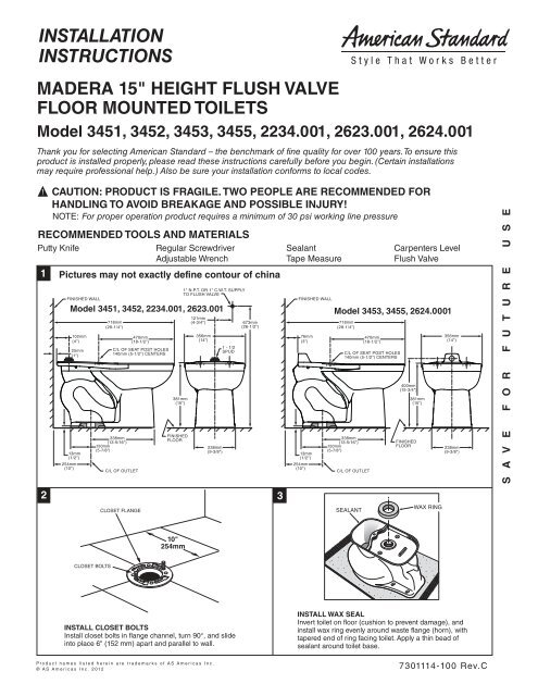 INSTALLATION INSTRUCTIONS - American Standard