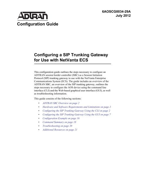Configuration Guide Configuring A Sip Trunking Gateway For Use