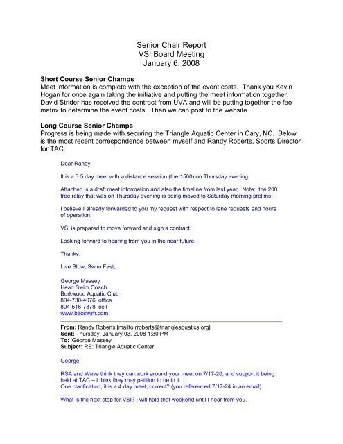 Senior Chair Report - Virginia Swimming