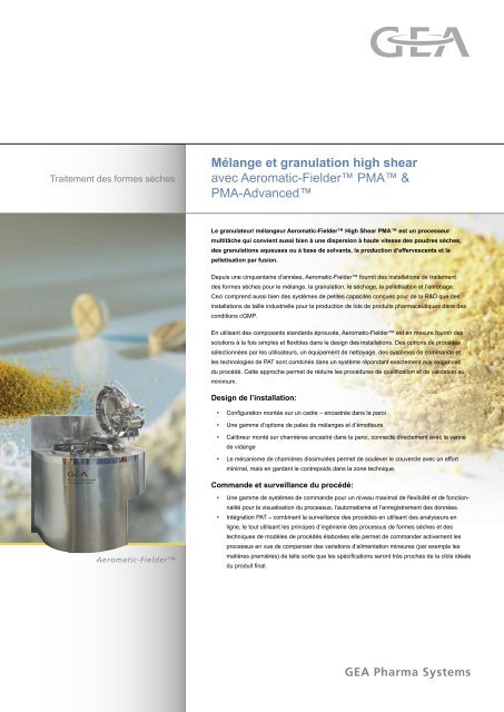 Mélange et granulation high shear avec Aeromatic-Fielder™ PMA ...
