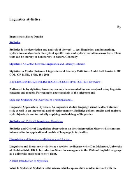 Download linguistics stylistics pdf ebooks by