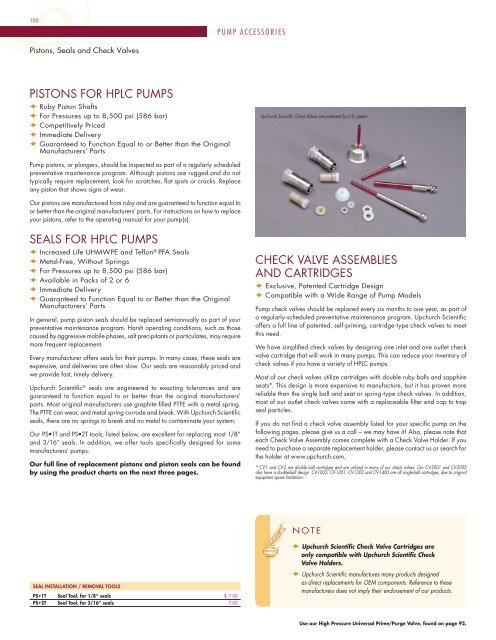 check valve assemblies and cartridges pistons for hplc pumps seals ...