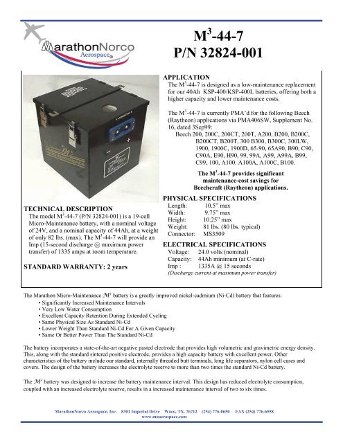 View A Detailed Data Sheet - MarathonNorco Aerospace