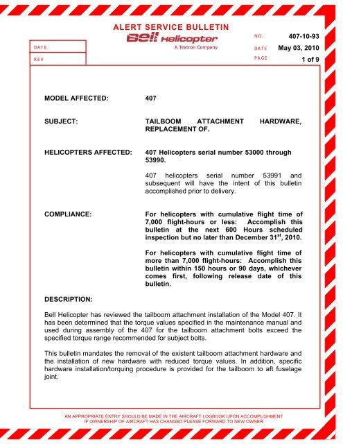 ALERT SERVICE BULLETIN - BellCustomer.com