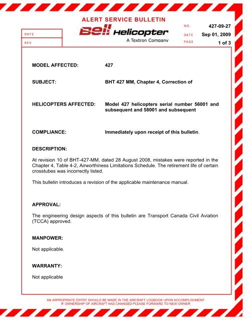 ALERT SERVICE BULLETIN - BELL CUSTOMER